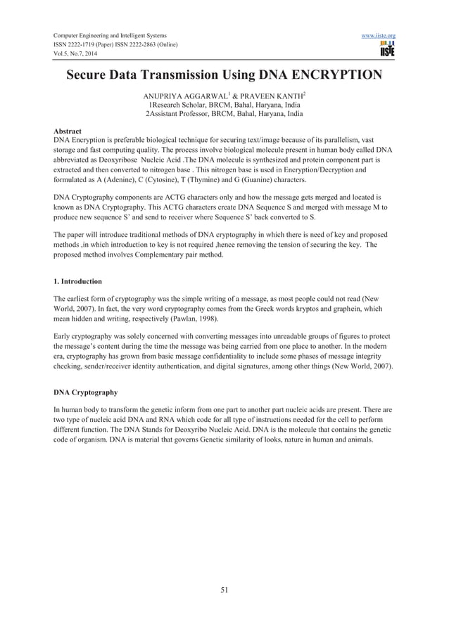 Secure Data Transmission Using Dna Encryption Pdf