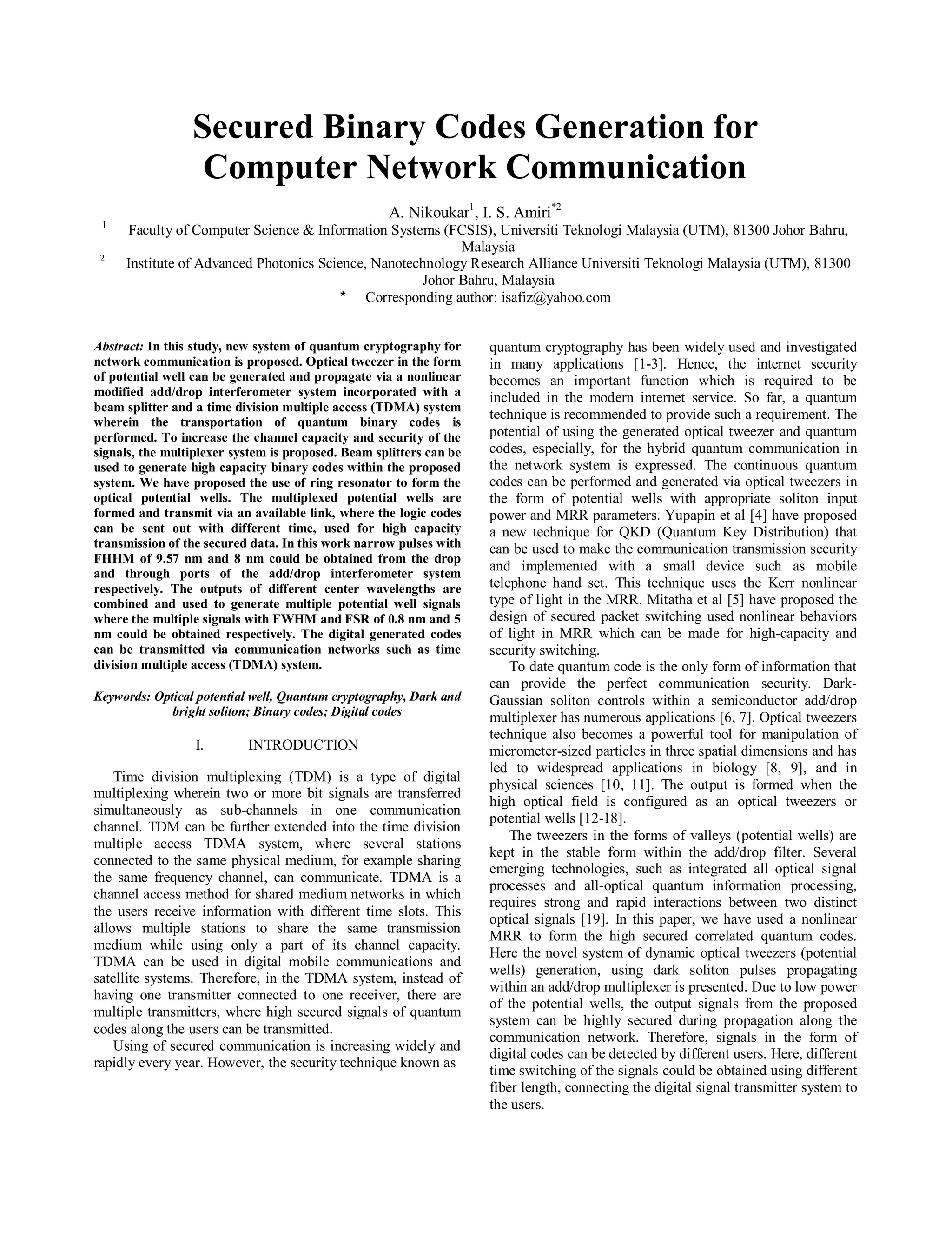 Secured Binary Codes Generation For Computer Network Communication Pdf