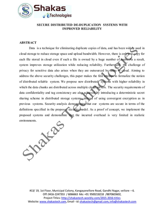 Secure Distributed De Duplication Systems With Pdf