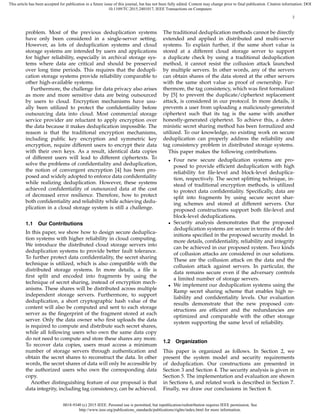 Secure Distributed Deduplication Systems with Improved Reliability | PDF