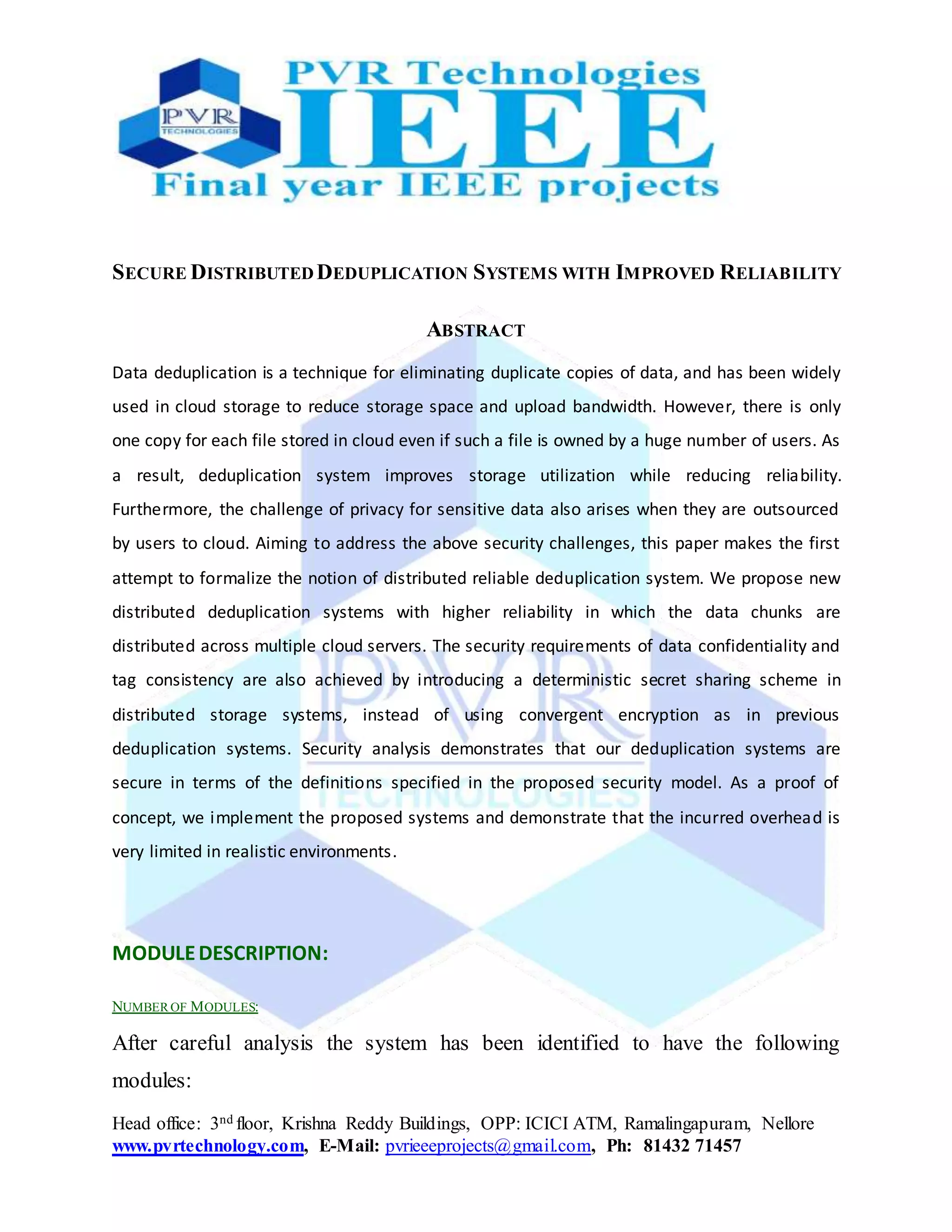 Secure distributed deduplication systems with improved reliability | DOCX