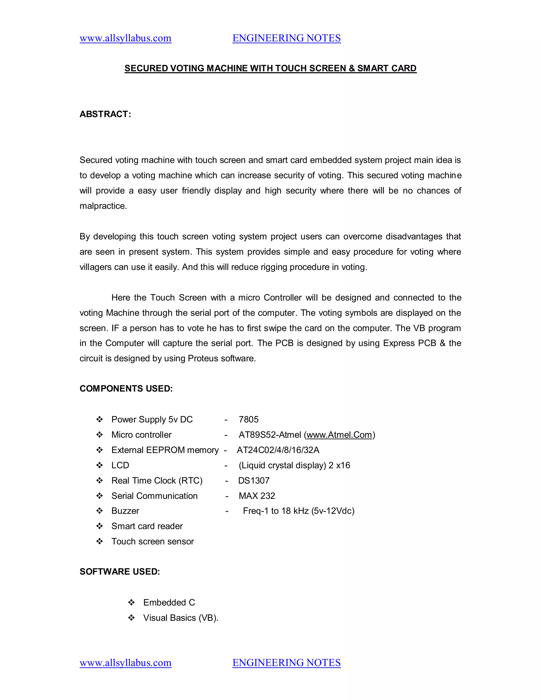 Secured voting machine with touch screen & smart card | PDF