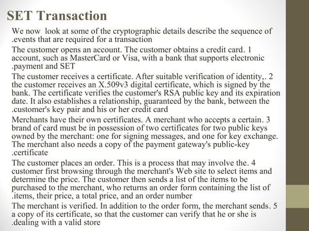 Secure electronic transactions (SET) | PPT
