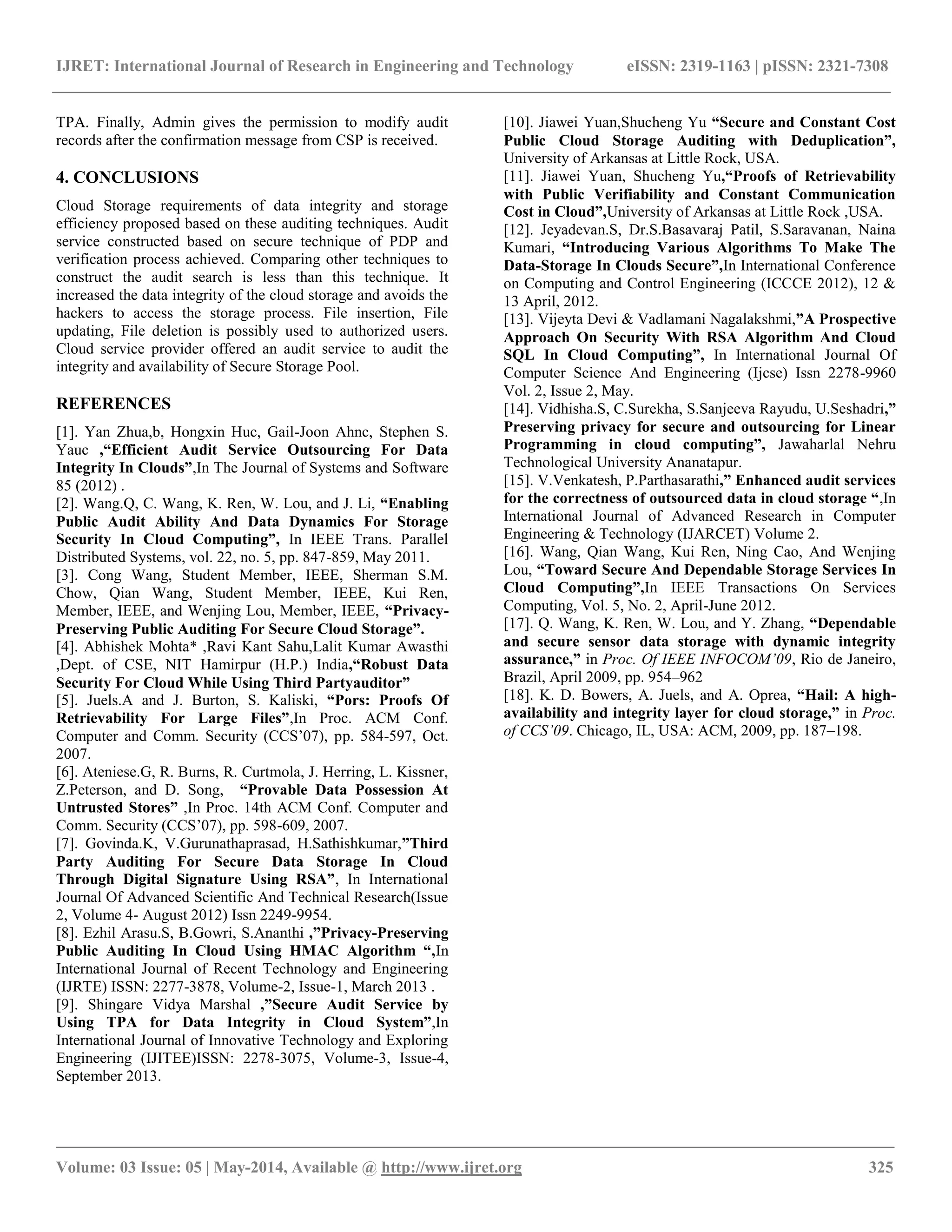 Secure file sharing of dynamic audit services in cloud storage | PDF