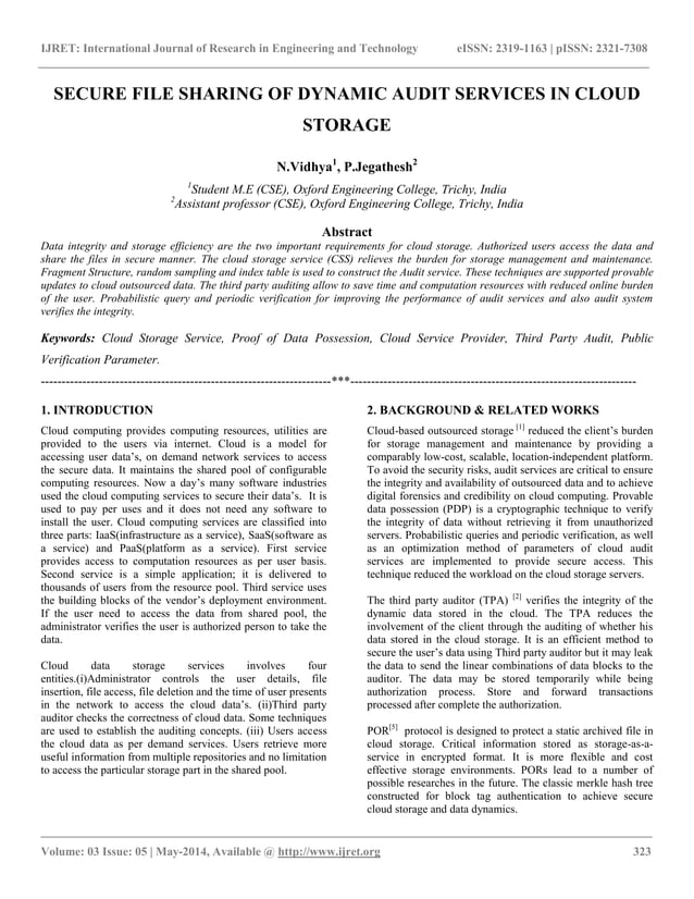 Secure file sharing of dynamic audit services in cloud storage | PDF