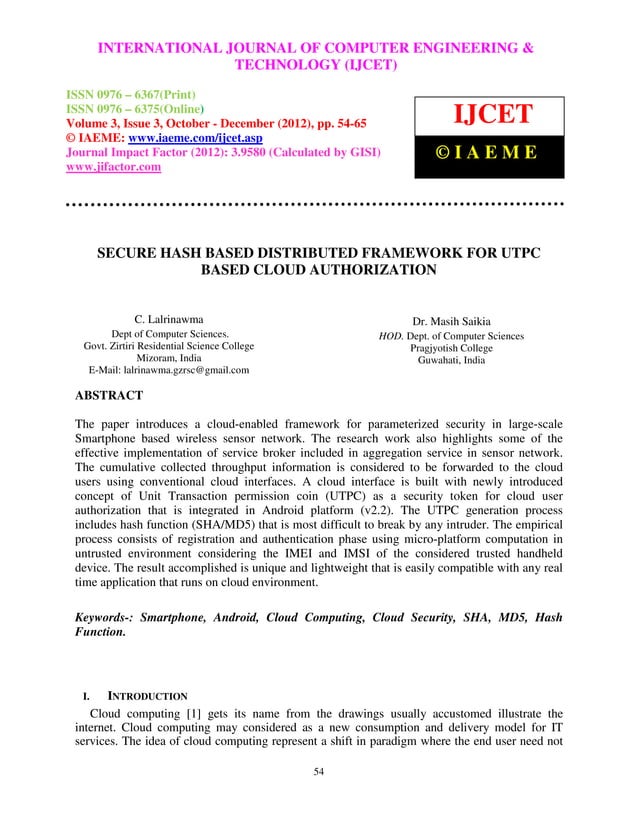 Secure hash based distributed framework for utpc based cloud authorization | PDF