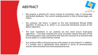 Secure mining of association rules in horizontally distributed databases | PPT