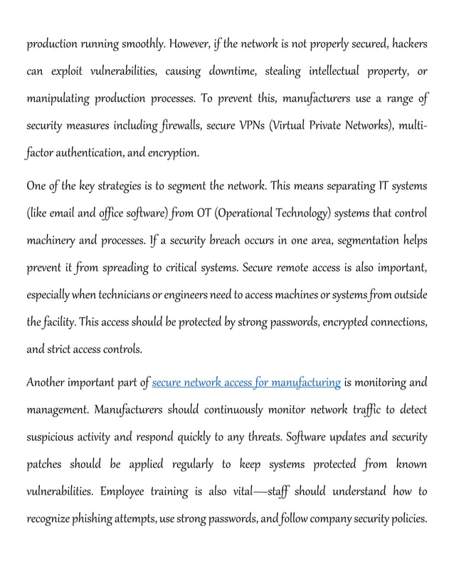 Secure Network Access for Manufacturing: Protecting Data and Operations | PDF