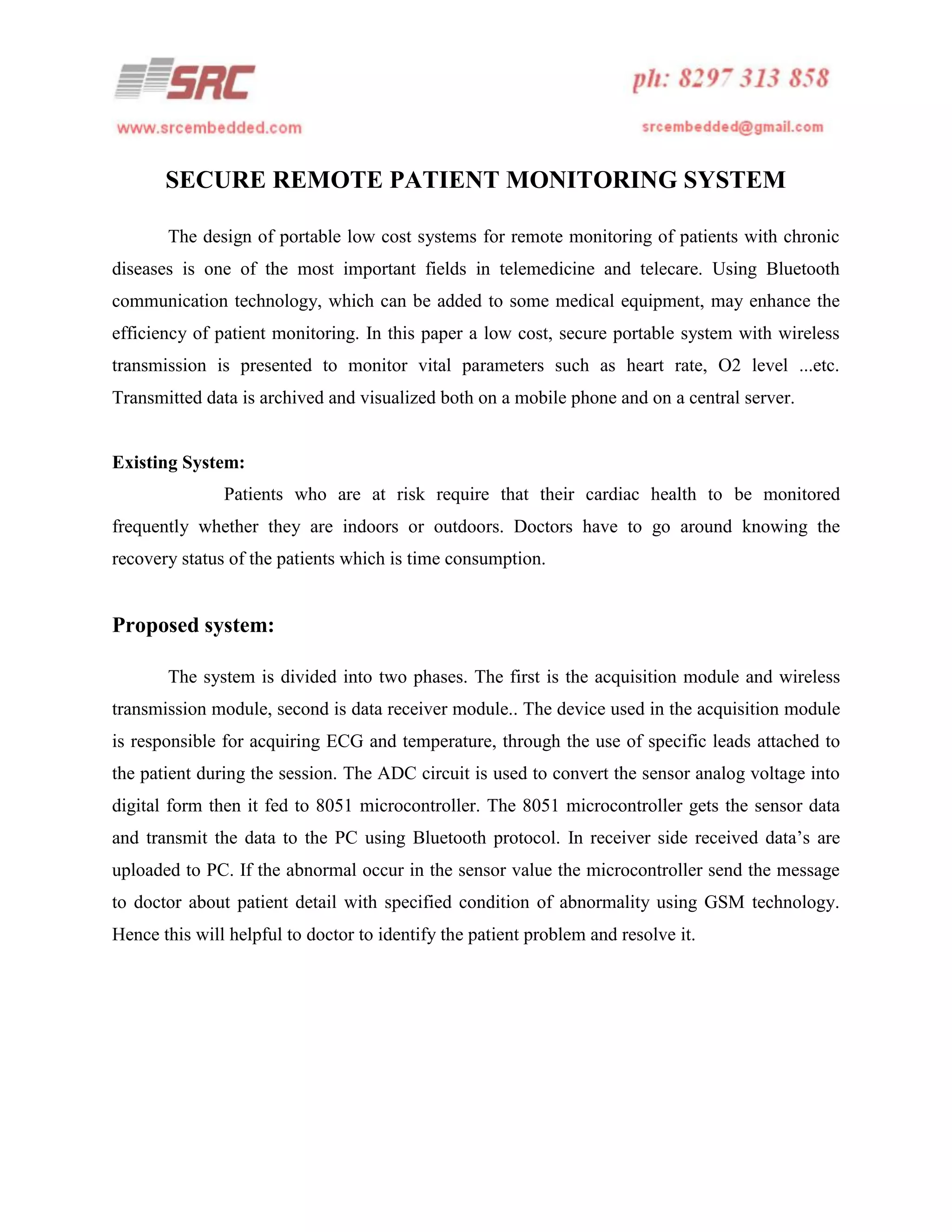 Secure remote patient monitoring system | PDF | Computer Peripherals ...