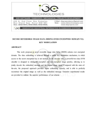 Secure reversible image data hiding over encrypted domain via key modulation | DOCX | Computing ...