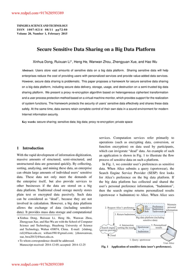 Secure sensitive data sharing on a big data platform | PDF