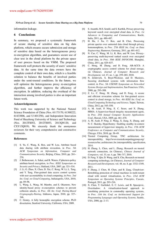 Secure Sensitive Data Sharing On A Big Data Platform Pdf Internet