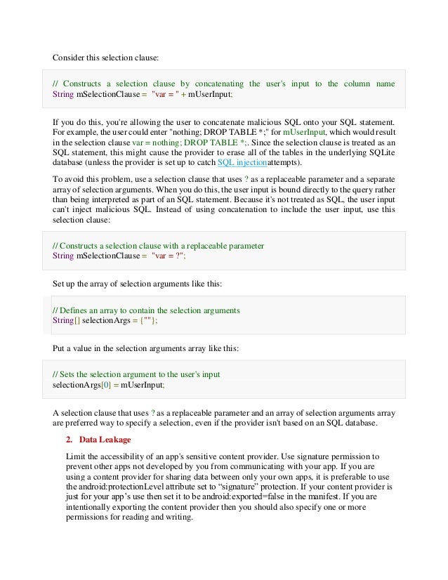 Secure Sharing PHI PCI PII -Android app_Content Provider