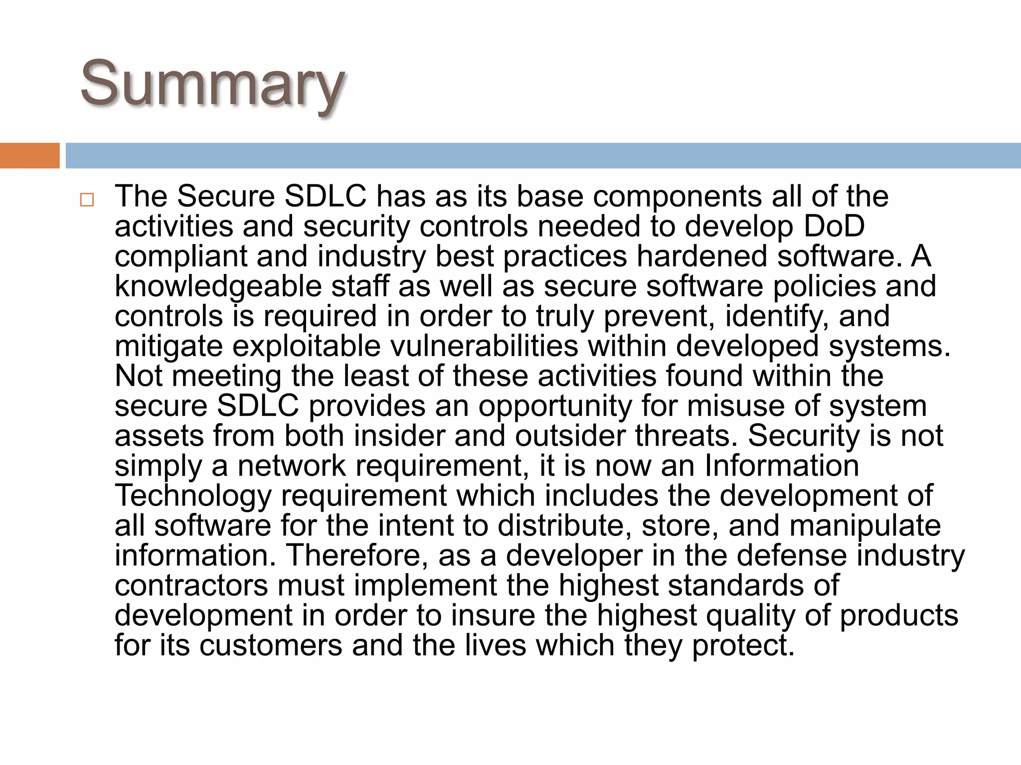 Secure Software Development Life Cycle | PPTX