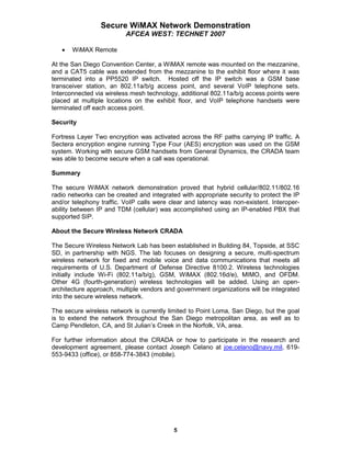 Secure WIMAX network demo AFCEA West 2007 | PDF