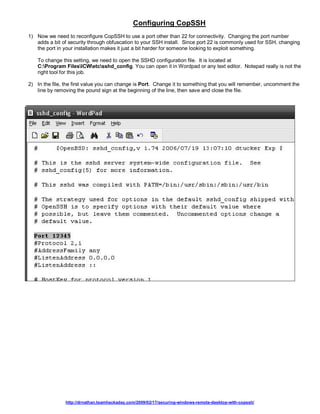 Securing Windows Remote Desktop With Copssh | PDF