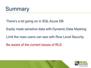 Securing SQL Azure DB? How? | PPT
