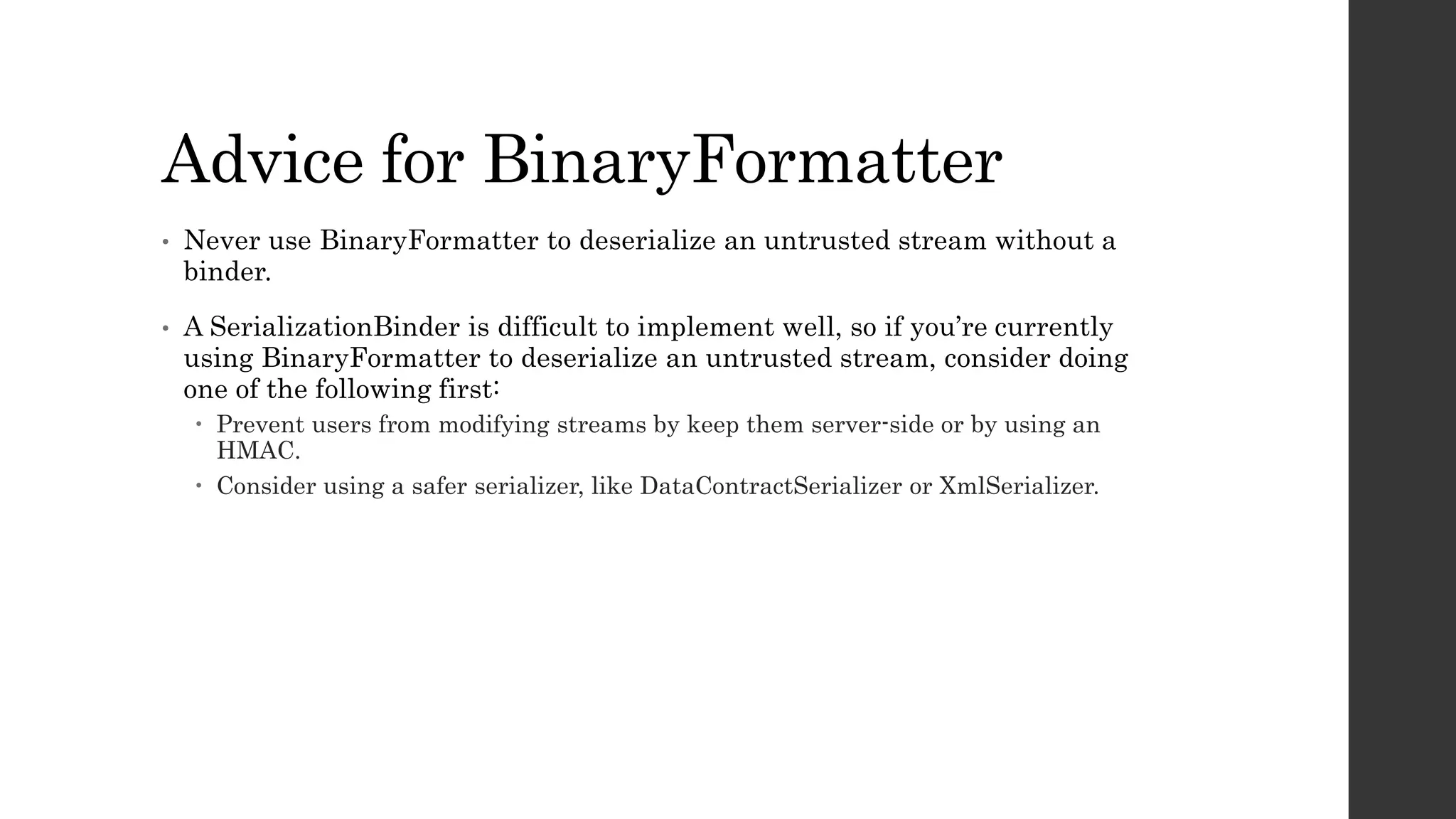 BlueHat v17 || Dangerous Contents - Securing .Net Deserialization | PPTX