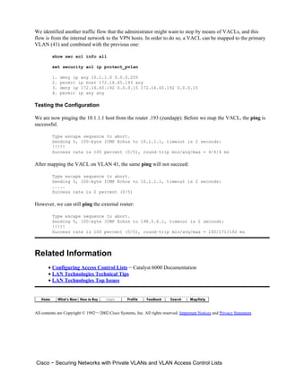 Securing networks with private vla ns and vlan access control lists | PDF
