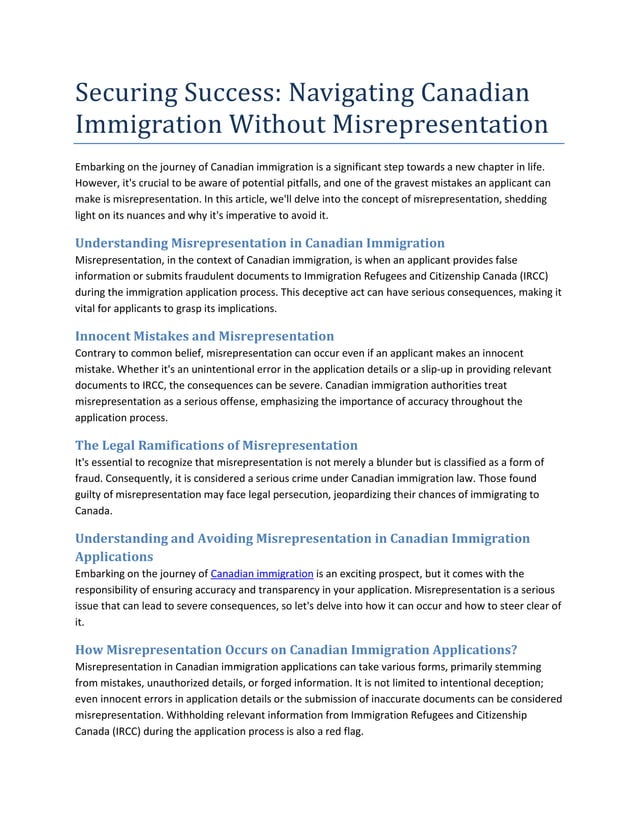 Securing Success Navigating Canadian Immigration Without Misrepresentation.docx