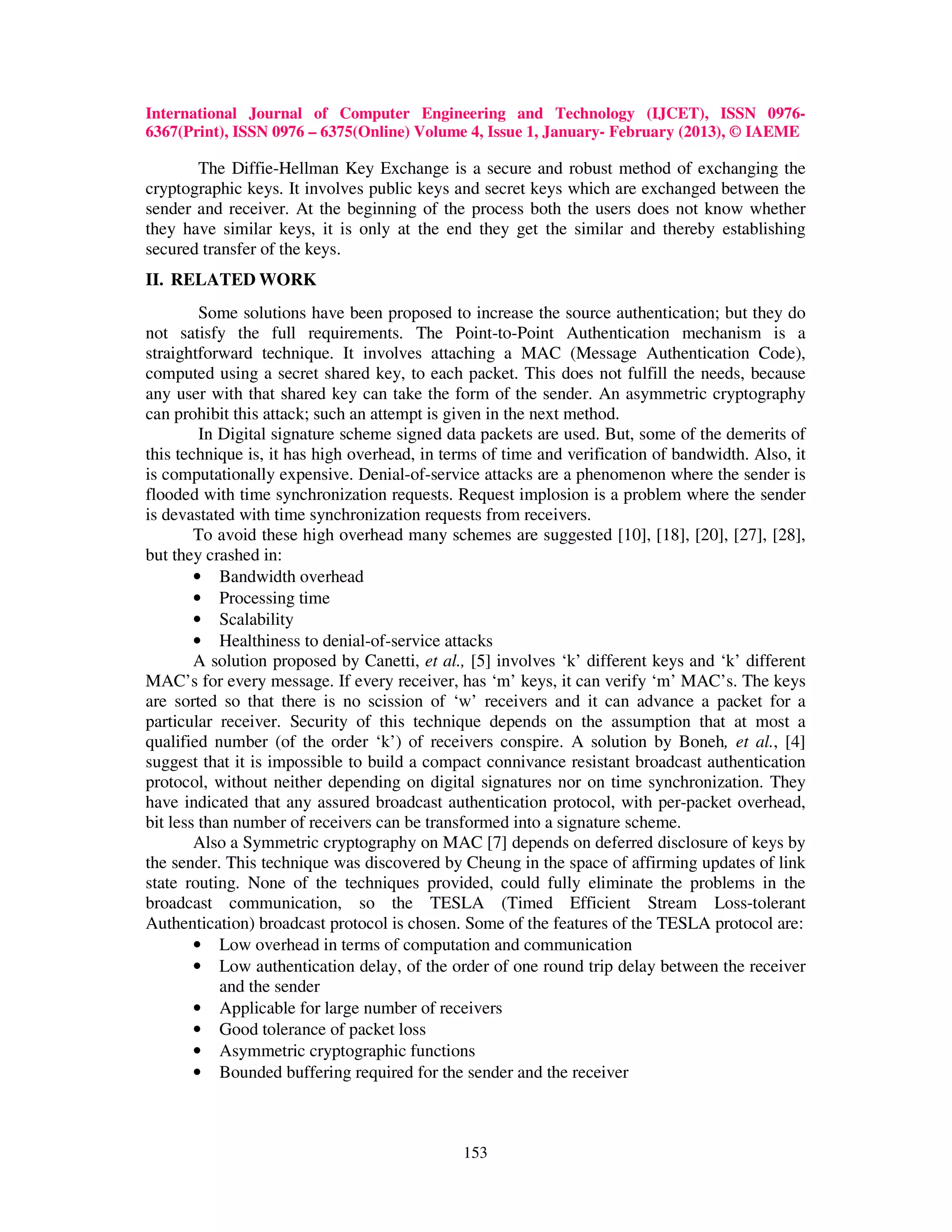 Securing tesla broadcast protocol with diffie hellman key exchange | PDF