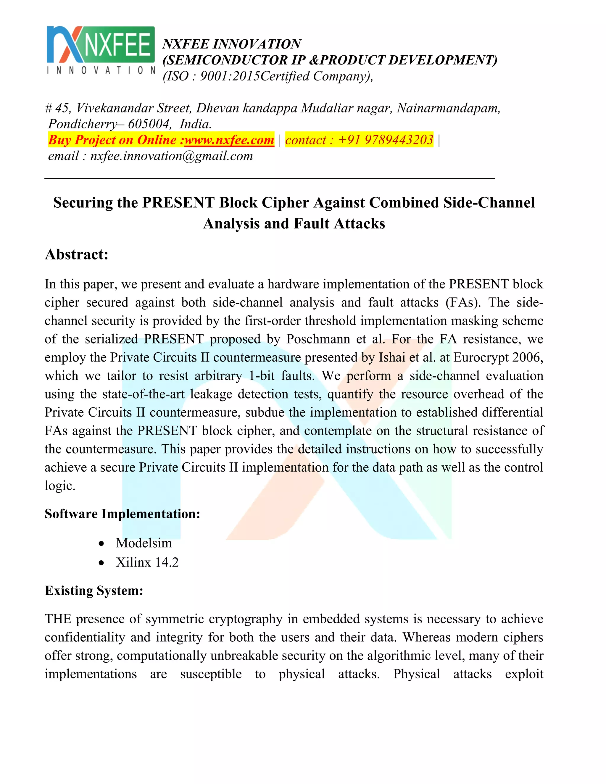 Securing the present block cipher against combined side channel analysis and fault attacks | PDF