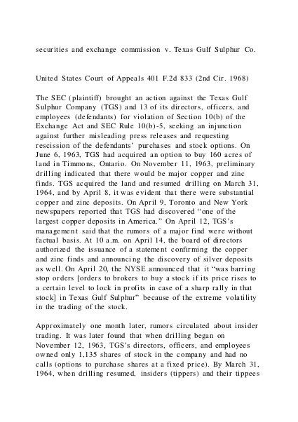 securities and exchange commission v. Texas Gulf Sulphur Co.Un securities and exchange commission v. Texas Gulf Sulphur Co.Un