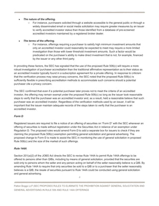 SEC Proposes Rules to Eliminate the Prohibition Against General ...