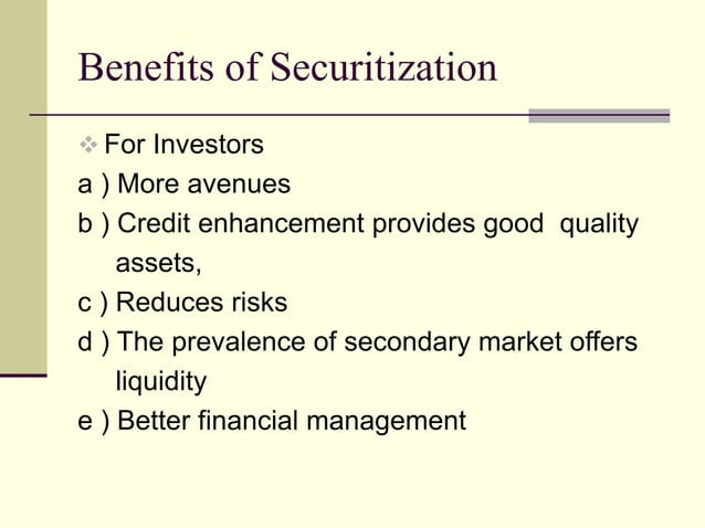 Securitization.ppt | Stocks and Bonds | Personal Investing