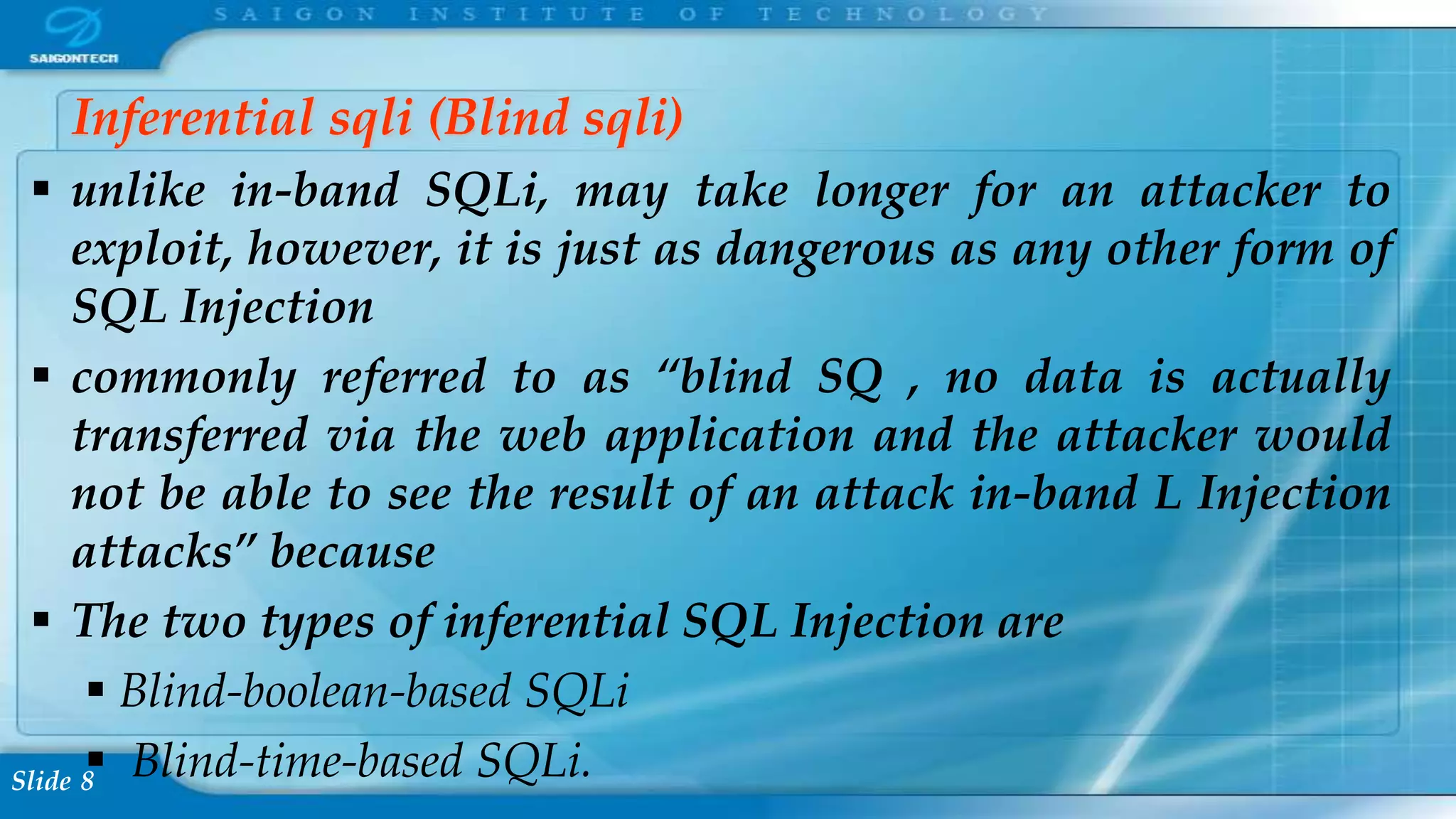 Computer security Description about SQL-Injection and SYN attacks | PPT