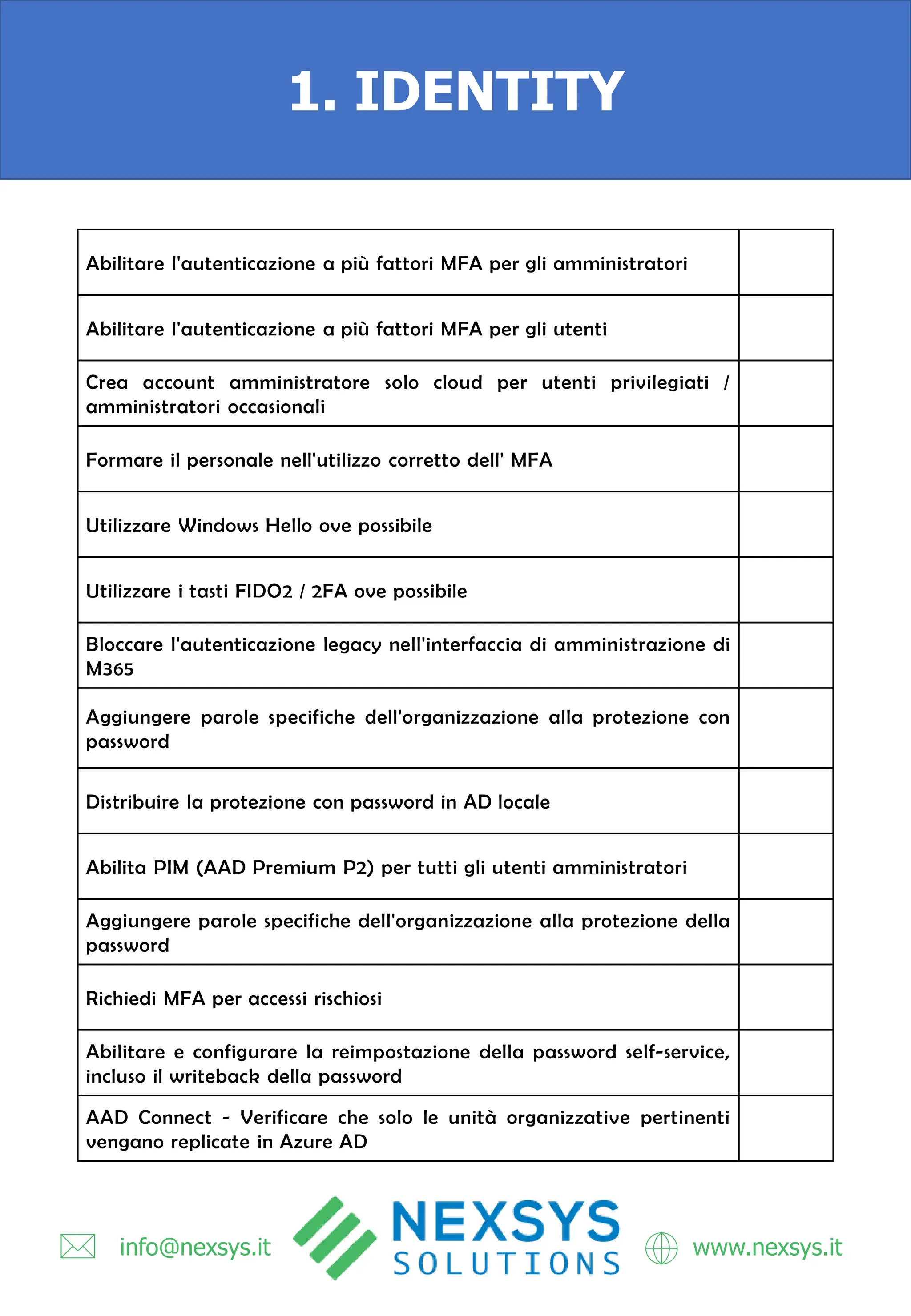 Microsoft 365 Security Checklist | Nexsys | PDF