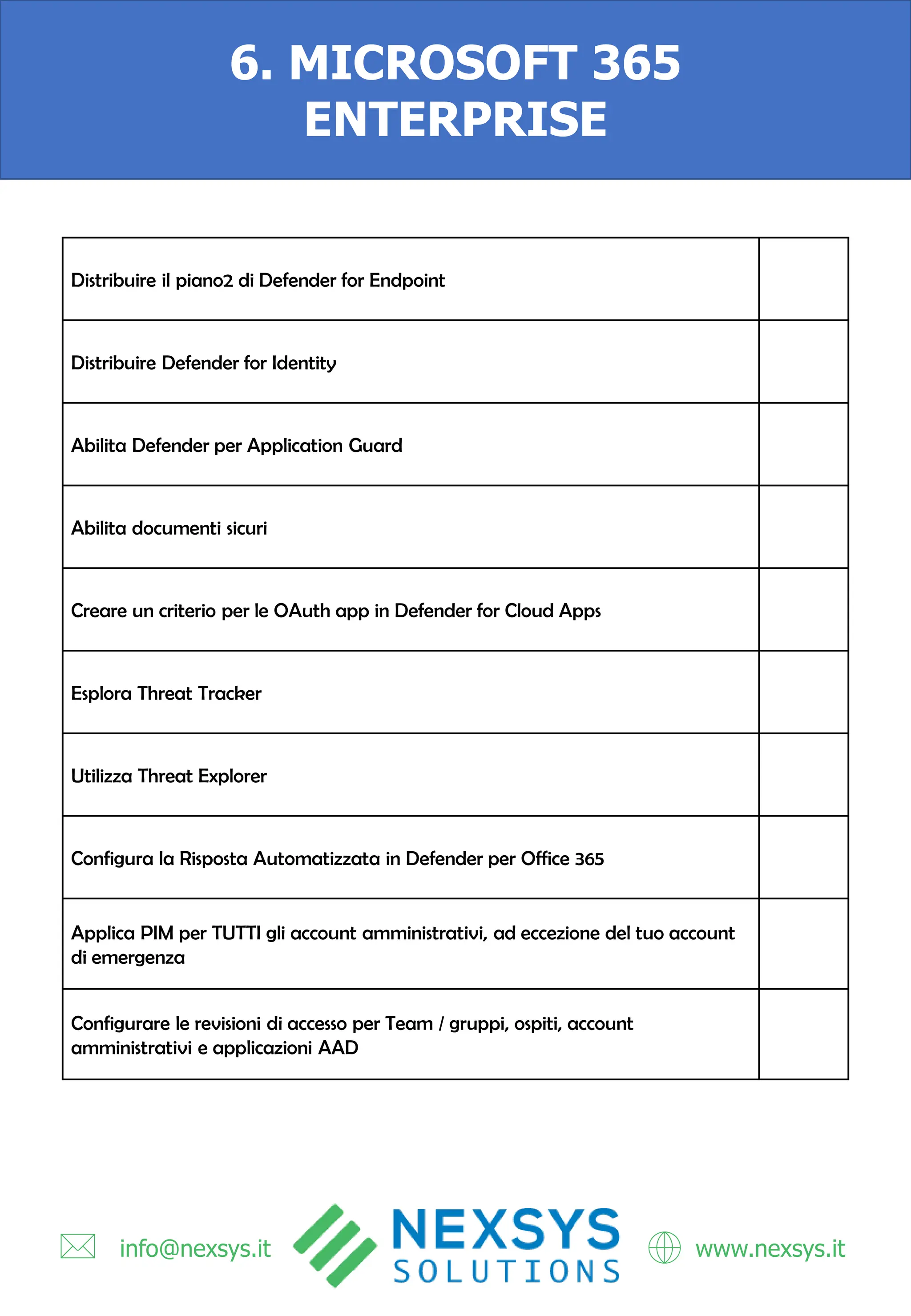 Microsoft 365 Security Checklist | Nexsys | PDF