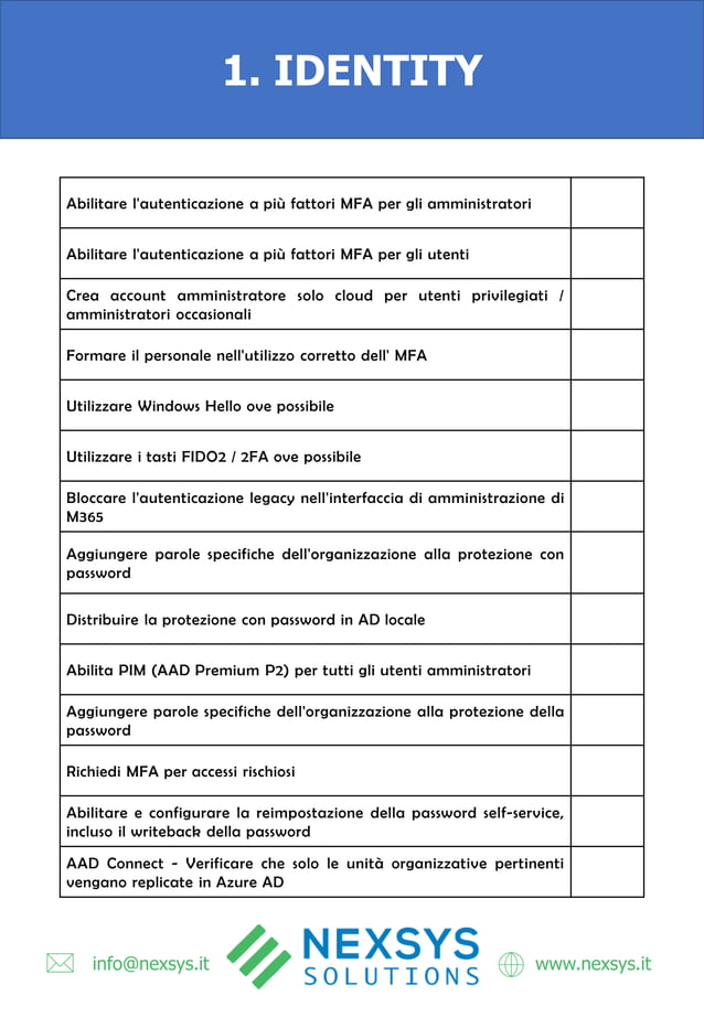 Microsoft 365 Security Checklist | Nexsys | PDF