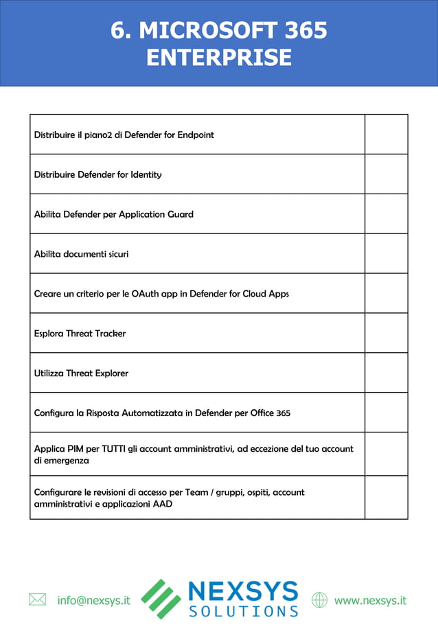 Microsoft 365 Security Checklist | Nexsys | PDF