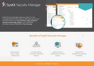 SharePoint and Office 365 Security Tool - SysKit Security Manager | PPT
