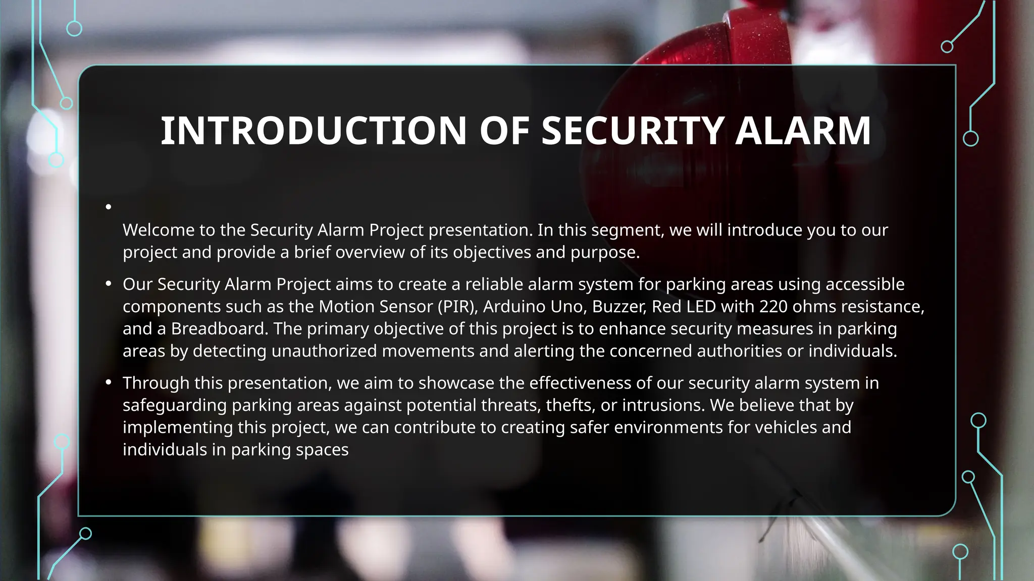 Security alarm in parking area Using Arduino .pptx