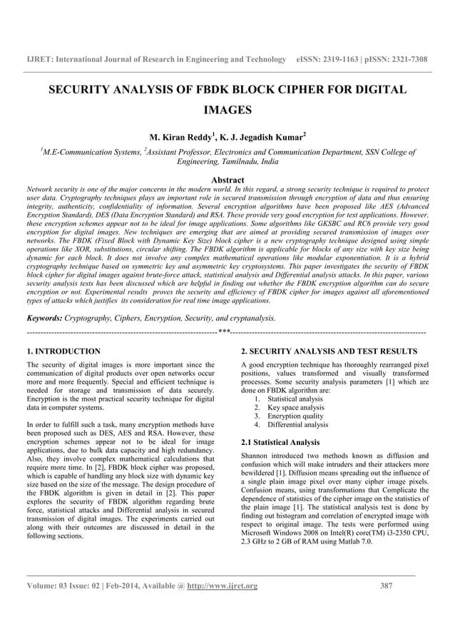 Security analysis of fbdk block cipher for digital | PDF