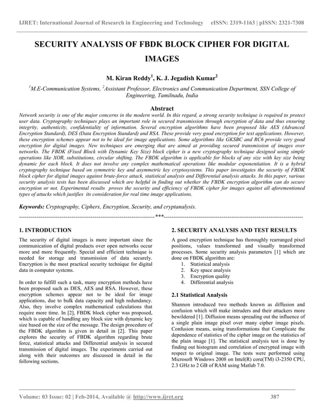 Security Analysis Of Fbdk Block Cipher For Digital Images Pdf