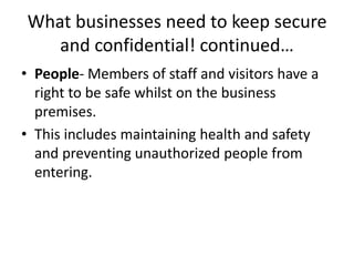 Security and confidentiality in Business | PPT