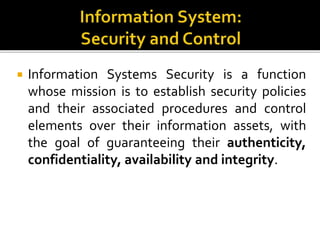 Security and Control Issues in Information System | PPTX