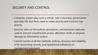 Security and control in Management Information System | PPTX