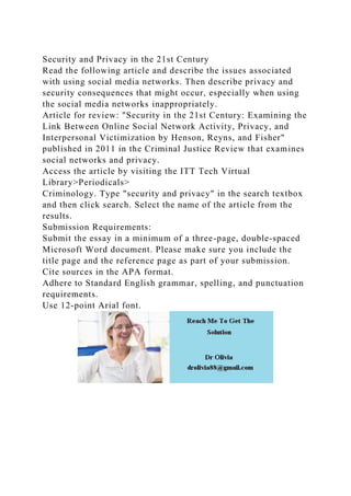 Security and Privacy in the 21st CenturyRead the following article.docx