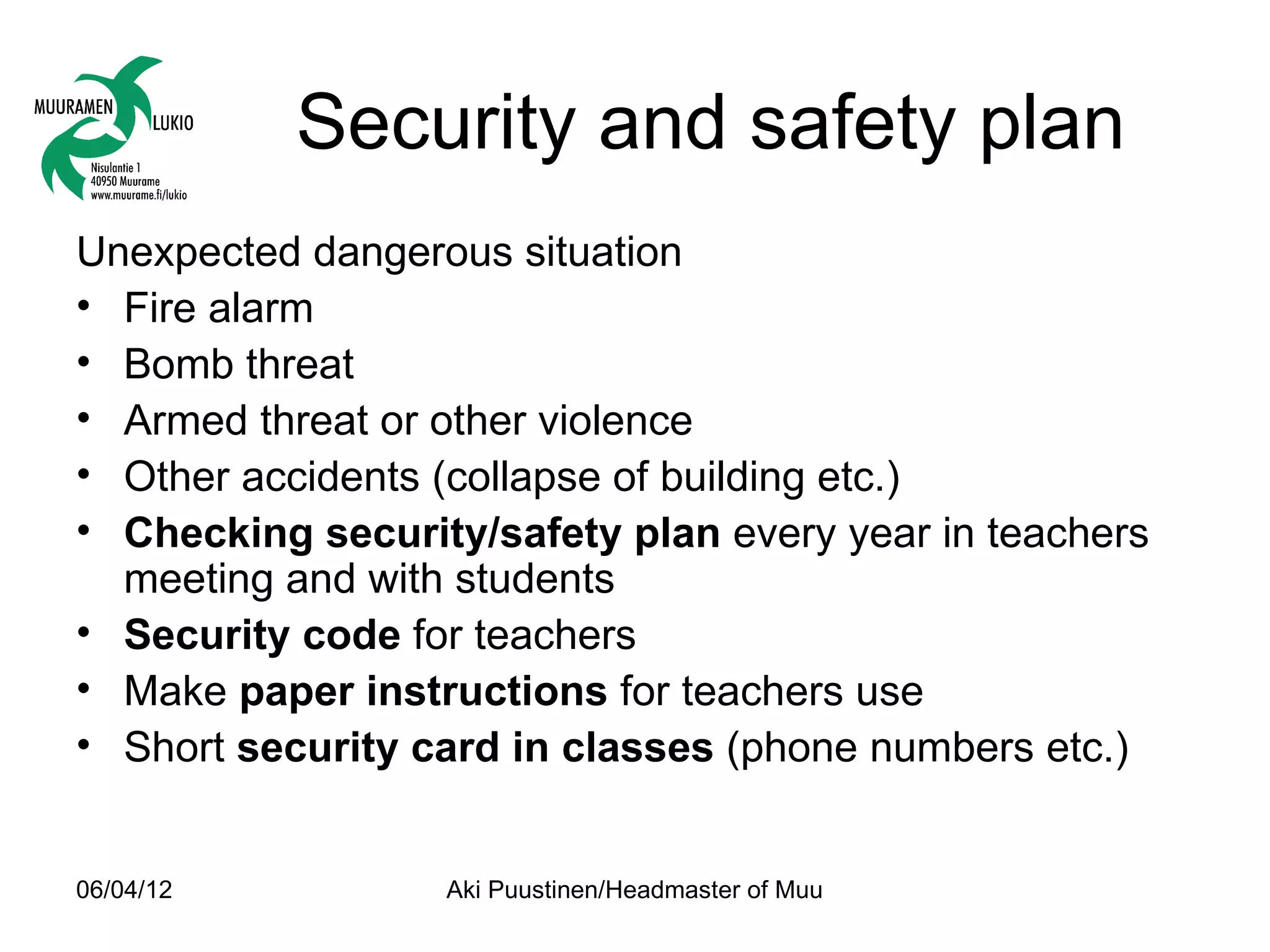 Security and safety plan | PPT