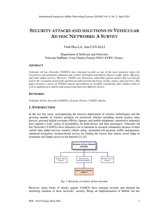 Security Attacks And Solutions In Vehicular Ad Hoc Networks A Survey Pdf