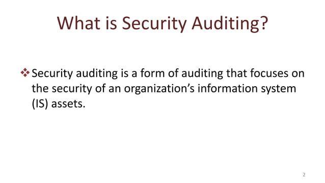Security auditing architecture | PPTX | Databases | Computer Software and Applications