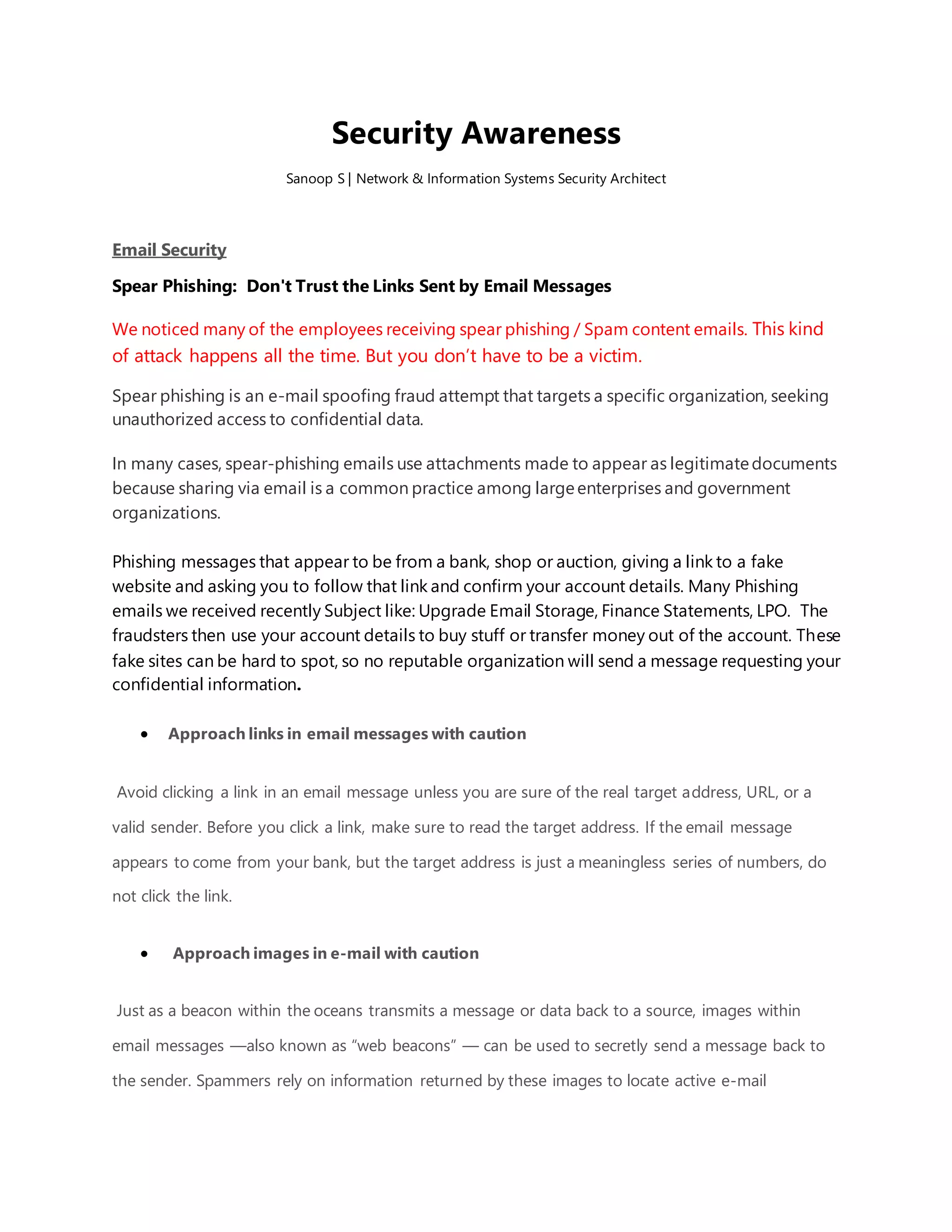 Security awareness | DOCX | Email | Internet