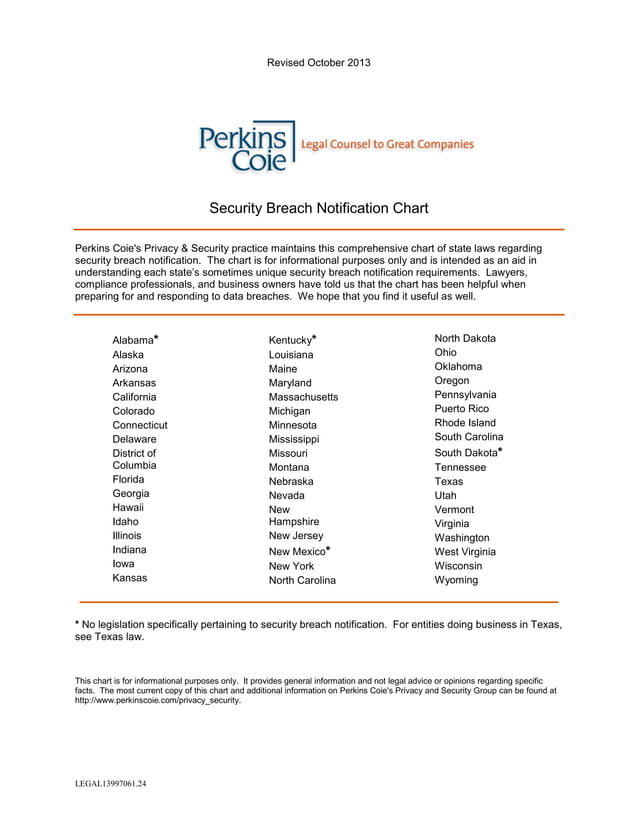 SECURITY BREACH NOTIFICATION CHART 2013 | PDF
