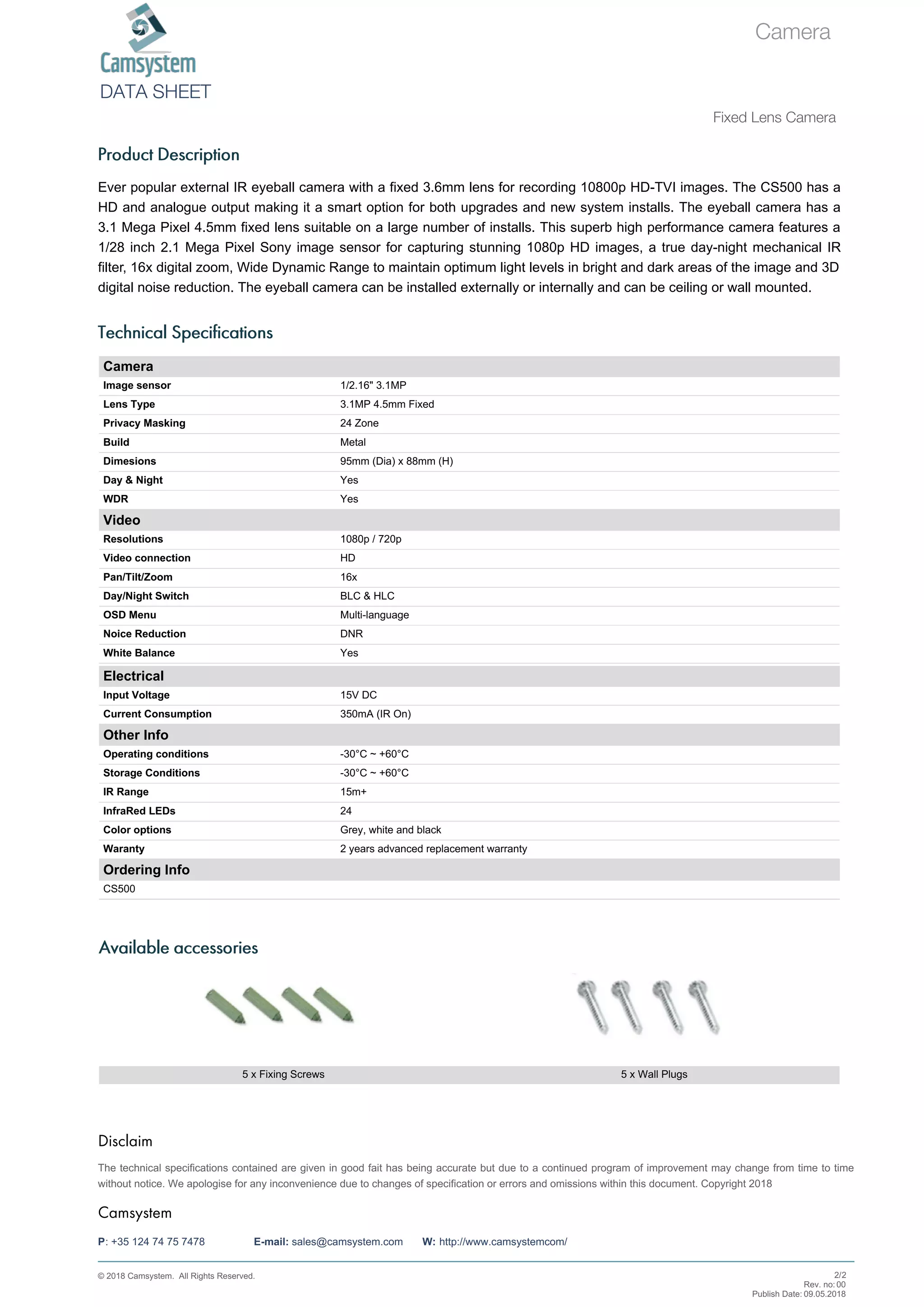 Security Camera Datasheet Template | PDF