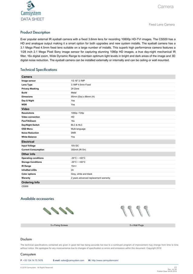 Security Camera Datasheet Template | PDF