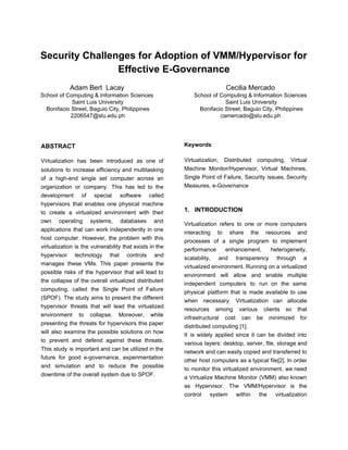 Security challenges for adoption of virtualization for effective e governance | PDF